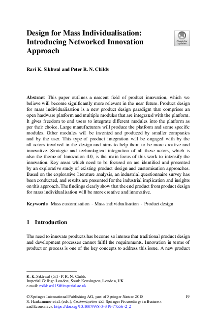 (PDF) Design for Mass Individualisation: Introducing Networked Innovation Approach