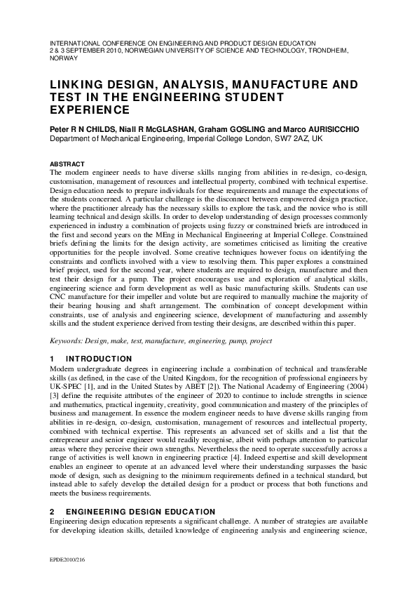 (PDF) Linking design, analysis, manufacture and test in the engineering ...