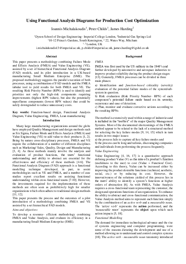(PDF) Using functional analysis diagrams for production cost optimization