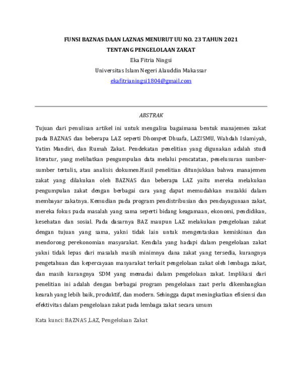 (PDF) Tujuan dari penulisan artikel ini untuk mengalisa bagaimana bentuk manajemen zakat pada ...