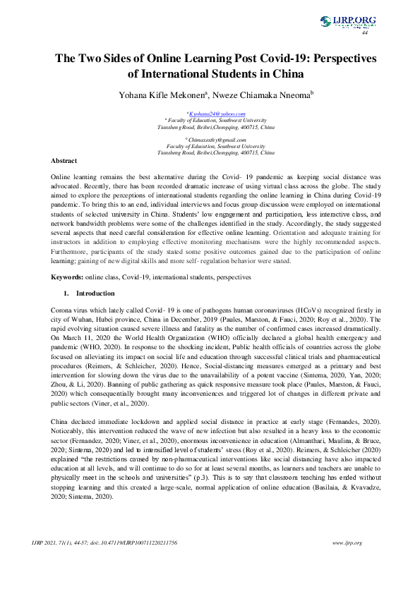 (PDF) The Two Sides of Online Learning Post Covid-19: Perspectives of ...
