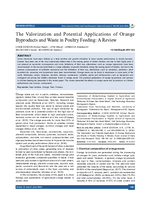 (PDF) The Valorization and Potential Applications of Orange Byproducts ...