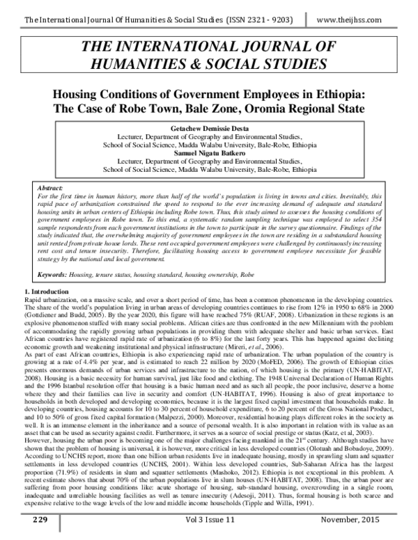 (PDF) Housing Conditions of Government Employees in Ethiopia: The Case ...