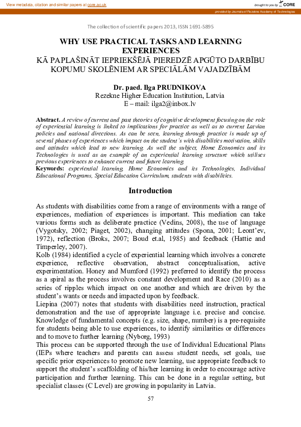 (PDF) Why Use Practical Tasks and Learning Experiences