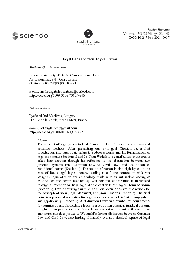 (PDF) Legal Gaps and their Logical Forms