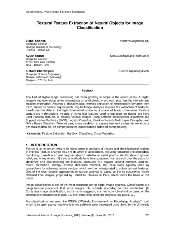 Pdf Textural Feature Extraction Of Natural Objects For Imageclassification