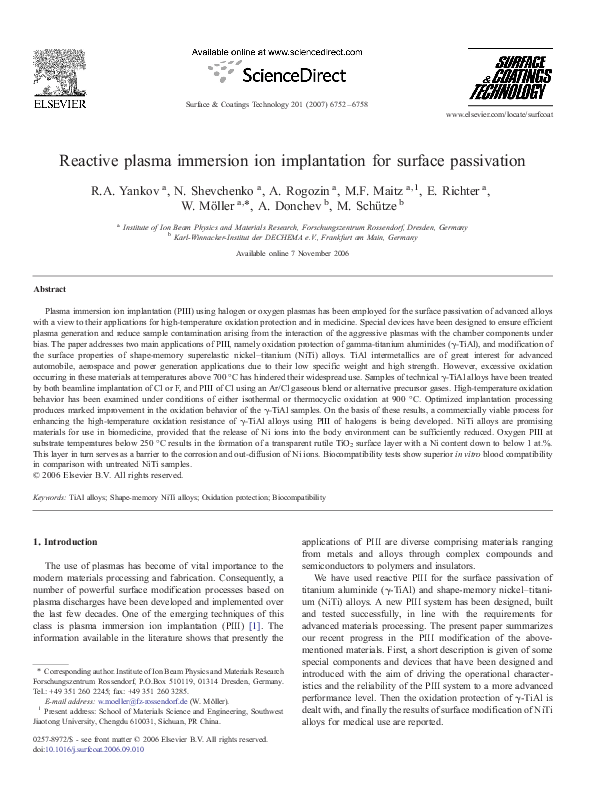 (PDF) Reactive plasma immersion ion implantation for surface passivation