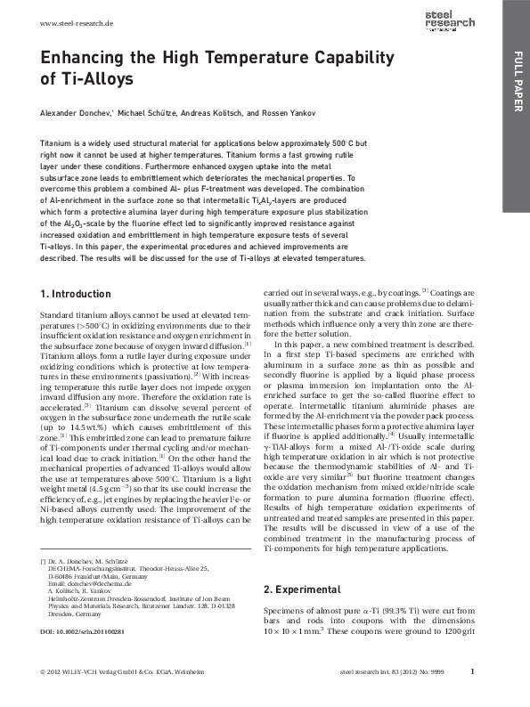 (PDF) Enhancing the High Temperature Capability of Ti-Alloys