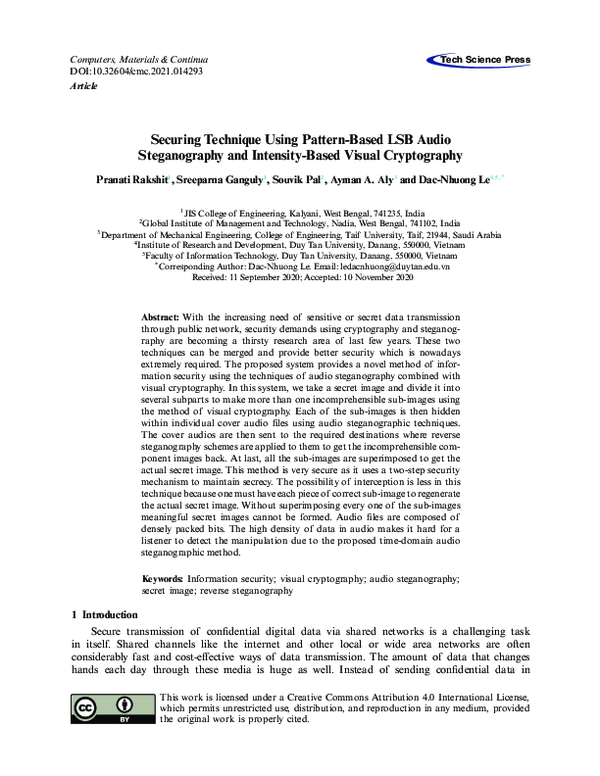(PDF) Securing Technique Using Pattern-Based LSB Audio Steganography and Intensity-Based Visual ...