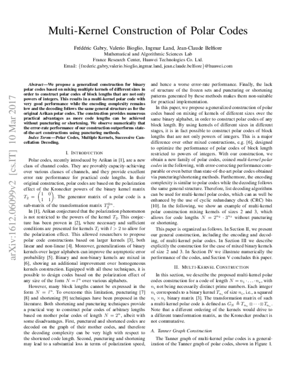 (PDF) Multi-kernel construction of polar codes