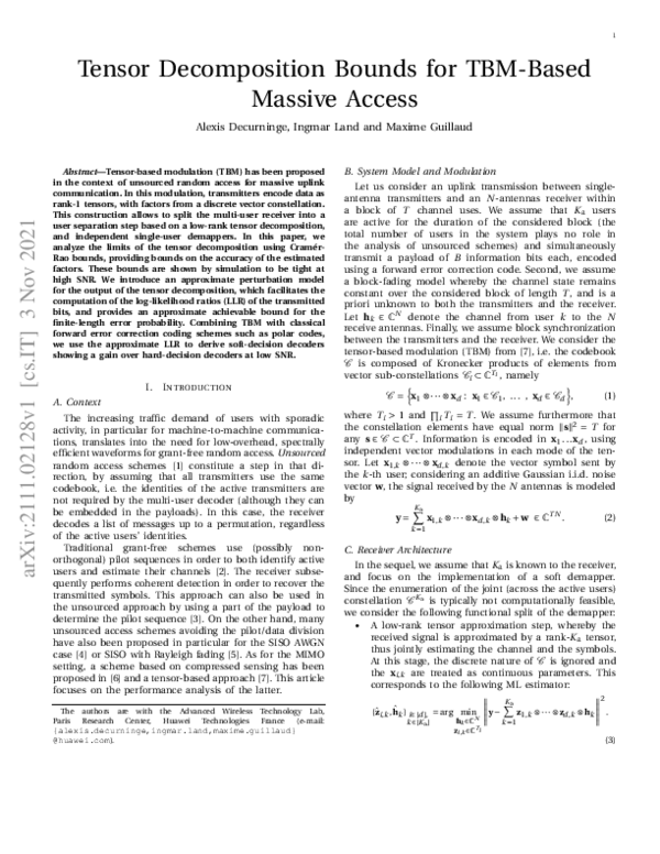 (PDF) Tensor Decomposition Bounds for TBM-Based Massive Access