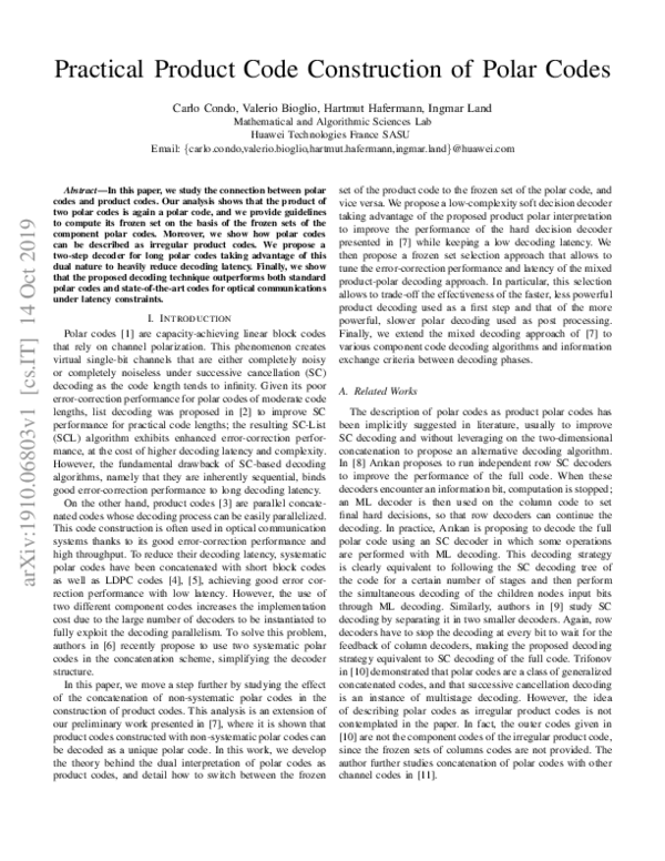 (PDF) Practical Product Code Construction of Polar Codes