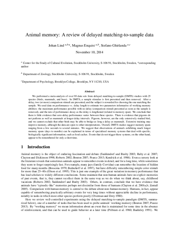 (PDF) Animal memory: A review of delayed matching-to-sample data