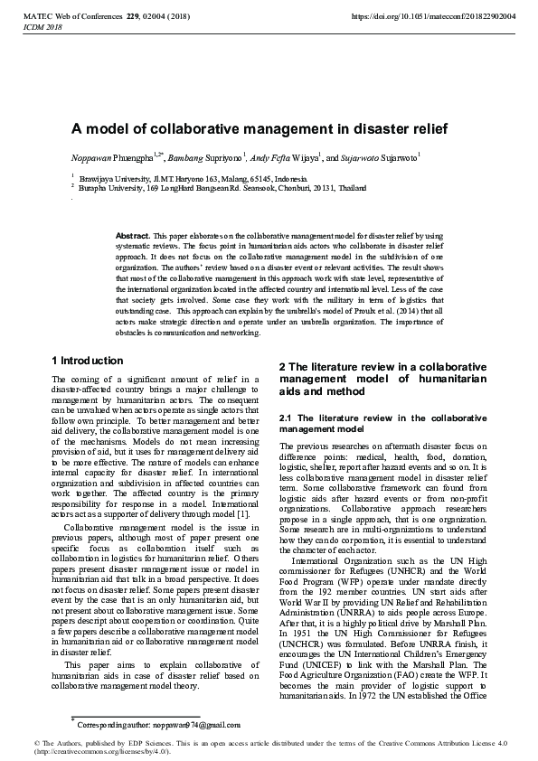 (PDF) A model of collaborative management in disaster relief