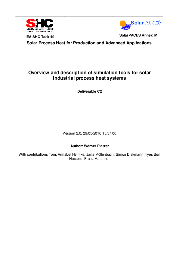 (PDF) IEA SHC Task 49/IV - Deliverable C2 - Overview and description of ...