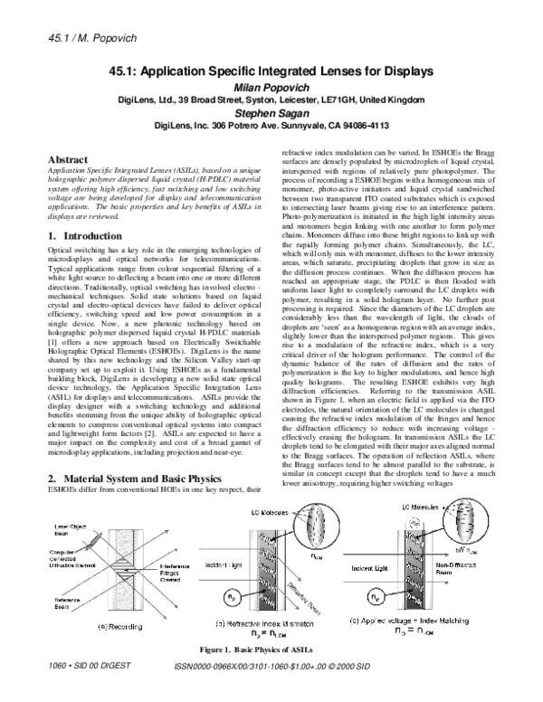 (PDF) 45.1: Application Specific Integrated Lenses for Displays