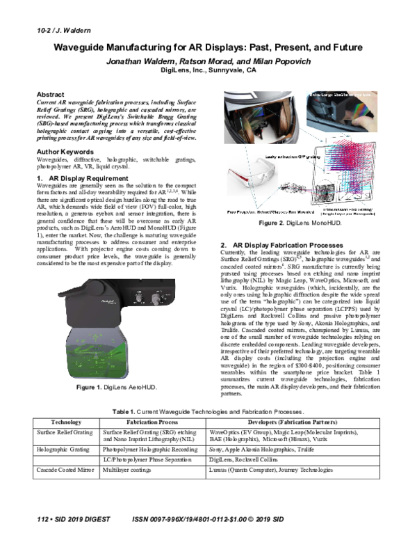(PDF) 10‐2: Waveguide Manufacturing for AR Displays: Past, Present, and ...