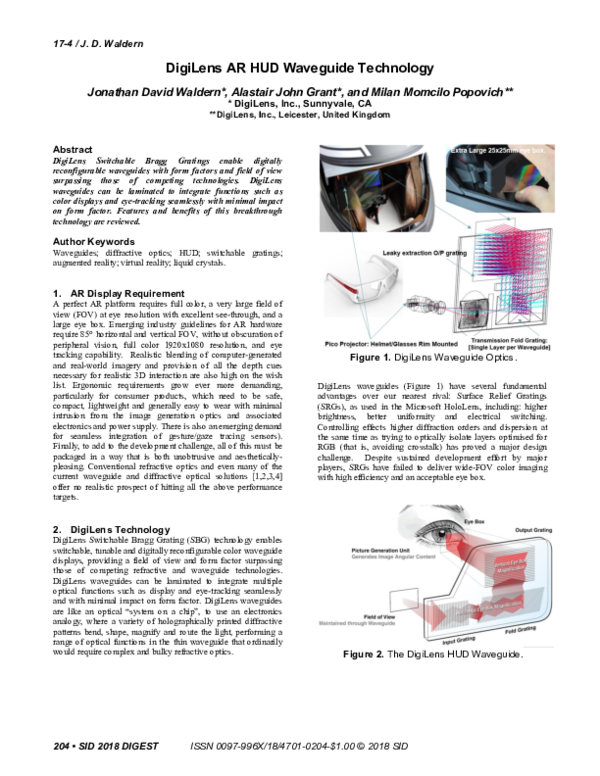 (PDF) 17‐4: DigiLens AR HUD Waveguide Technology
