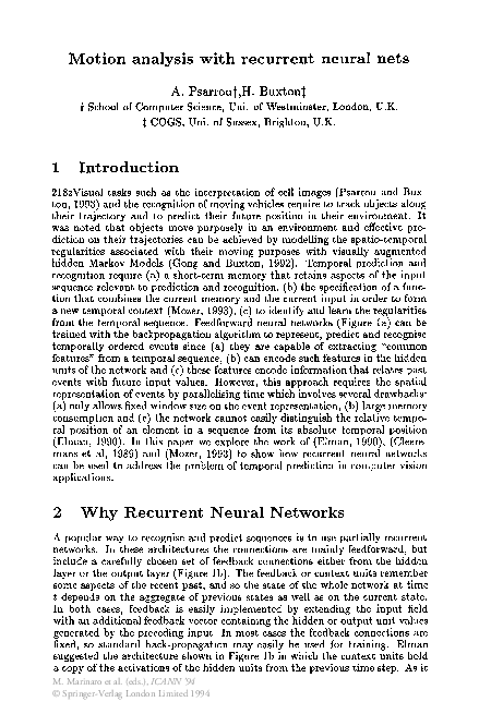 (PDF) Motion analysis with recurrent neural nets (PDF) Motion analysis with recurrent neural nets
