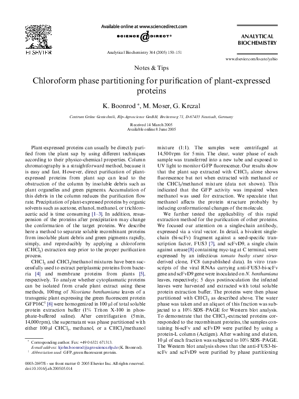 (PDF) Chloroform phase partitioning for purification of plant-expressed ...