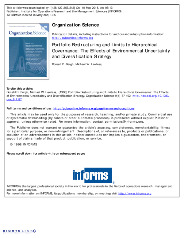 (PDF) Portfolio Restructuring and Limits to Hierarchical Governance: The Effects of ...