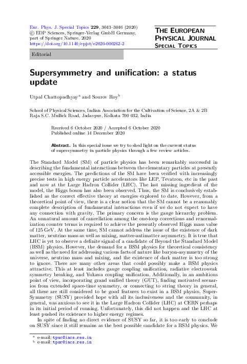 (PDF) Supersymmetry and unification: a status update