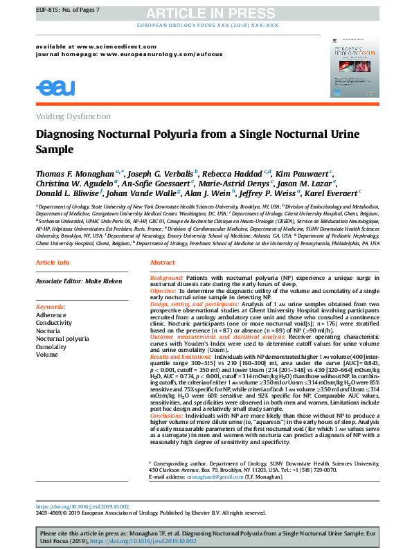 Diagnosing Nocturnal Polyuria from a Single Nocturnal Urine Sample