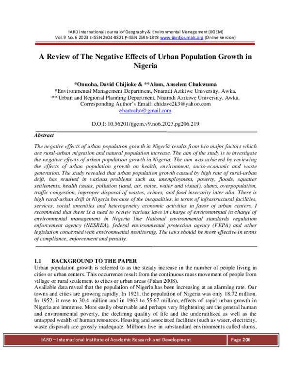 (PDF) A Review of The Negative Effects of Urban Population Growth in ...