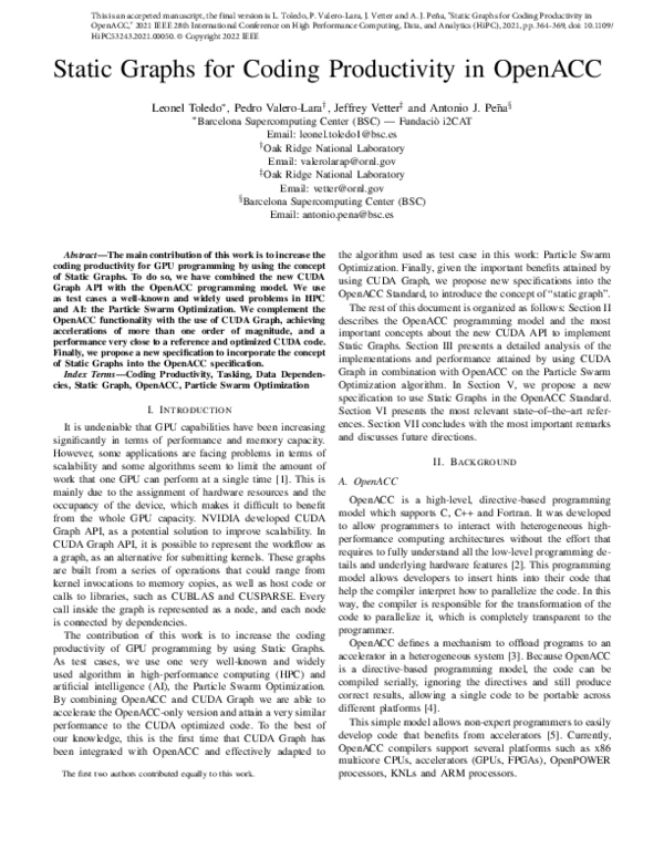 (PDF) Static Graphs for Coding Productivity in OpenACC