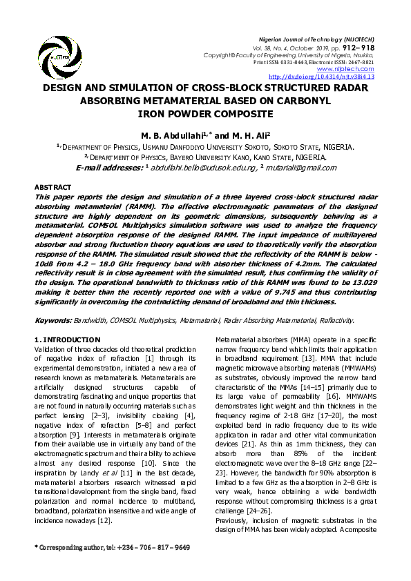 (PDF) Design and simulation of cross-block structured radar absorbing ...
