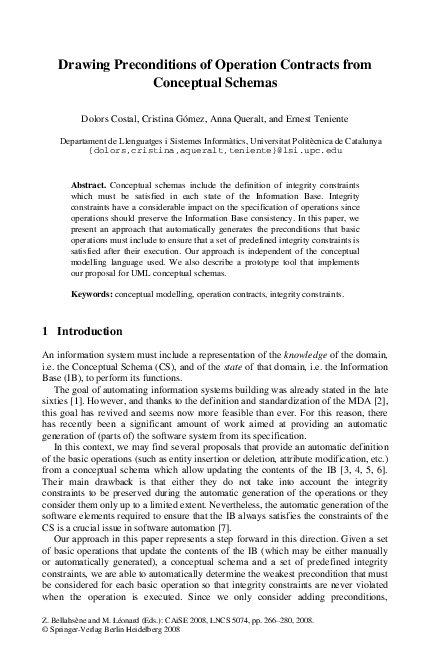(PDF) Drawing Preconditions of Operation Contracts from Conceptual Schemas