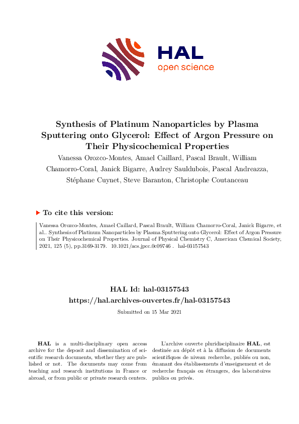 (PDF) Synthesis of Platinum Nanoparticles by Plasma Sputtering onto ...