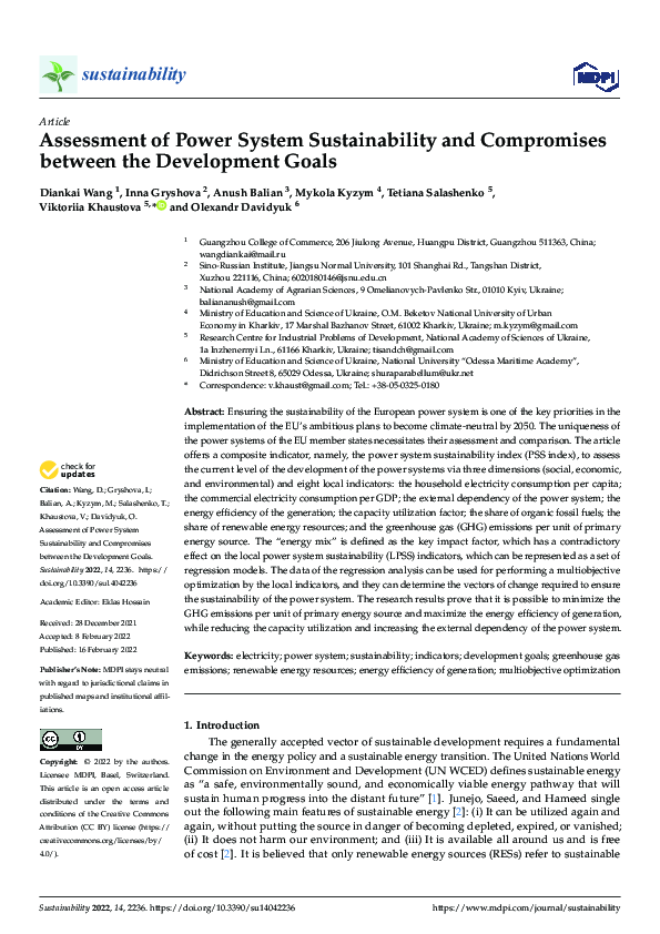 (PDF) Assessment of Power System Sustainability and Compromises between ...