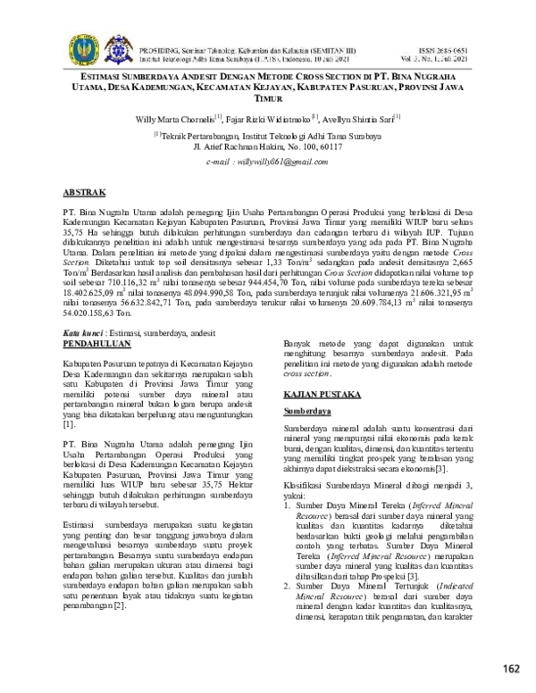 (PDF) Estimasi Sumberdaya Andesit Dengan Metode Cross Section DI Pt ...