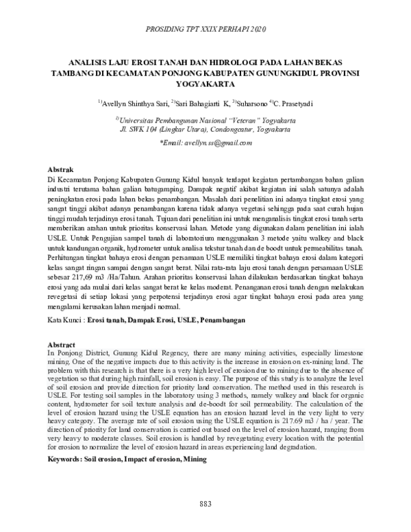 (PDF) Analisis Laju Erosi Tanah Dan Hidrologi Pada Lahan Bekas Tambang ...