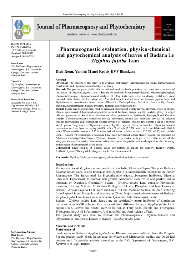 (PDF) Pharmacognostic evaluation, physico-chemical and phytochemical analysis ofleaves of Badara ...