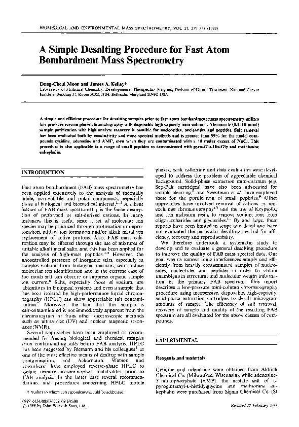 (PDF) A simple desalting procedure for fast atom bombardment mass ...