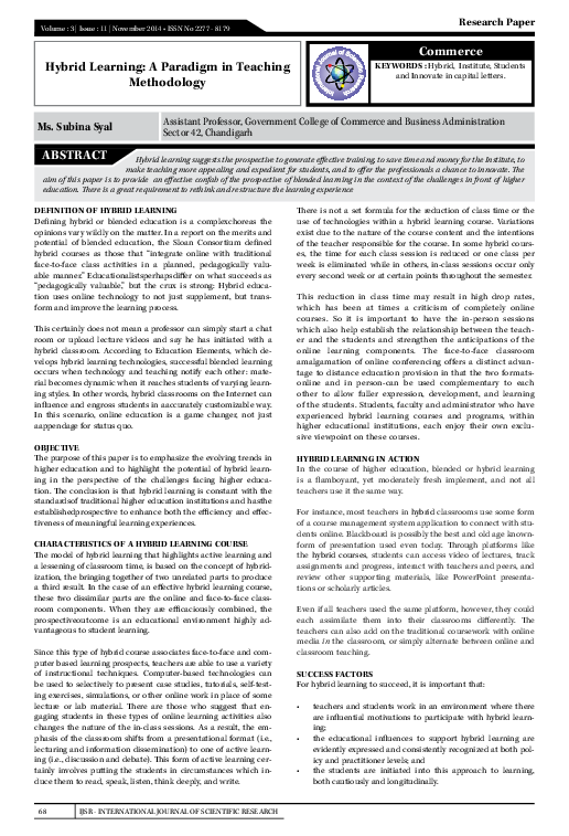 (PDF) Hybrid Learning: A Paradigm in Teaching Methodology