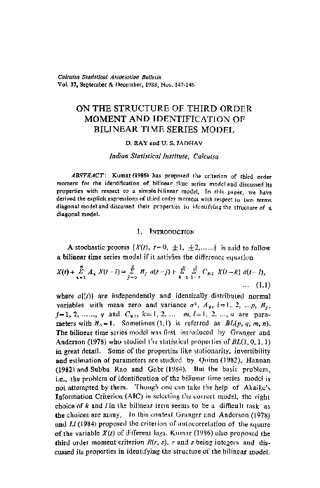 Pdf On The Structure Of Third Order Moment And Identification Of Bilinear Time Series Model