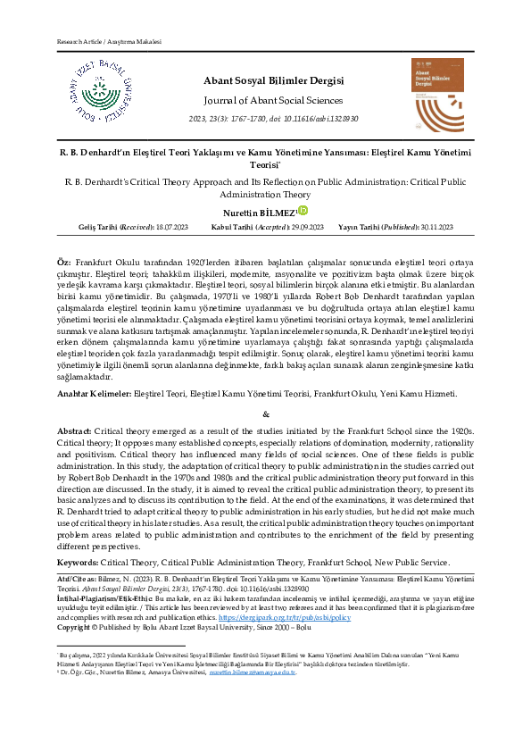 (PDF) R. B. Denhardt’ın Eleştirel Teori Yaklaşımı ve Kamu Yönetimine ...