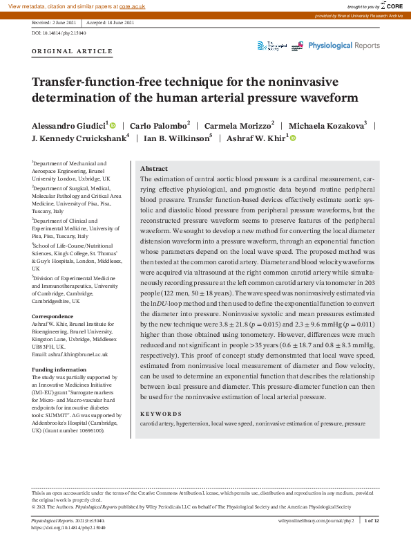 (PDF) Transfer‐function‐free technique for the noninvasive determination of the human arterial ...