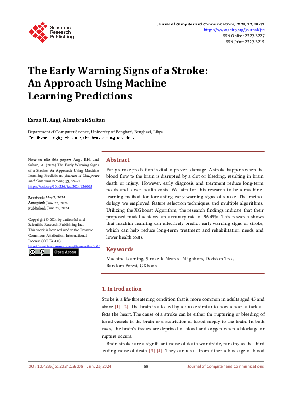 (PDF) The Early Warning Signs of a Stroke: An Approach Using Machine ...