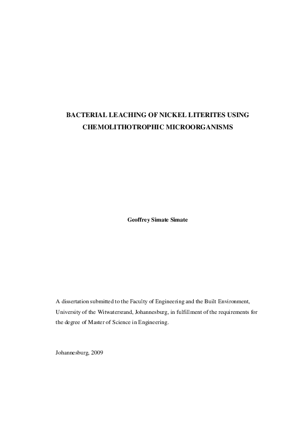 (PDF) Bacterial Leaching of Nickel Literites Using Chemolithotrophic ...