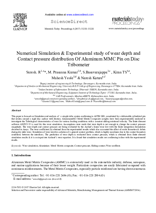 (PDF) Numerical Simulation & Experimental study of wear depth and Contact pressure distribution ...