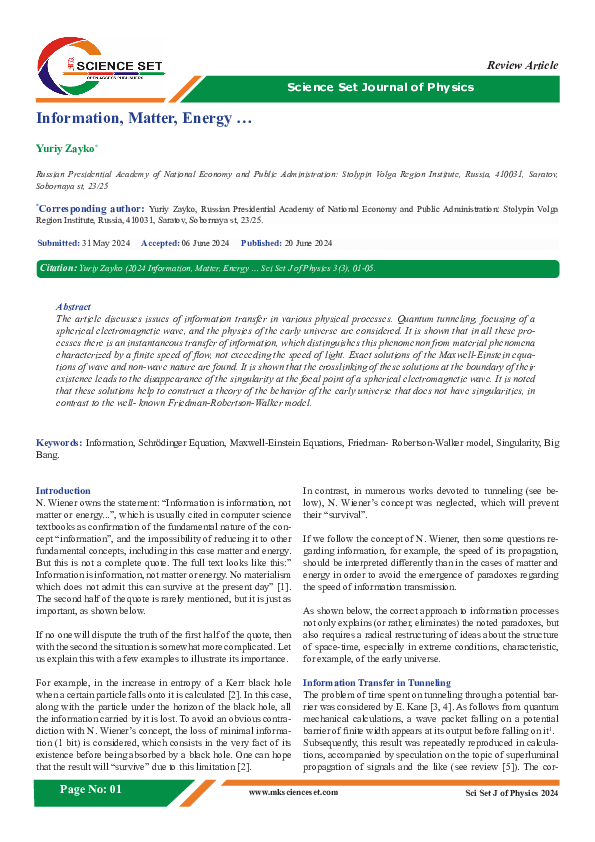 (PDF) Information, Matter, Energy