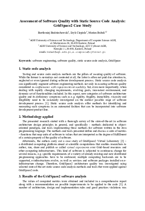 (PDF) Assessment of Software Quality with Static Source Code Analysis: GridSpace2 Case Study