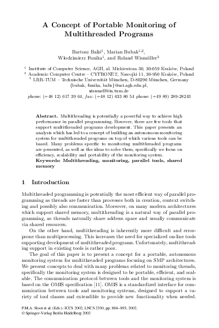 (PDF) A Concept of Portable Monitoring of Multithreaded Programs | Marian Bubak - Academia.edu