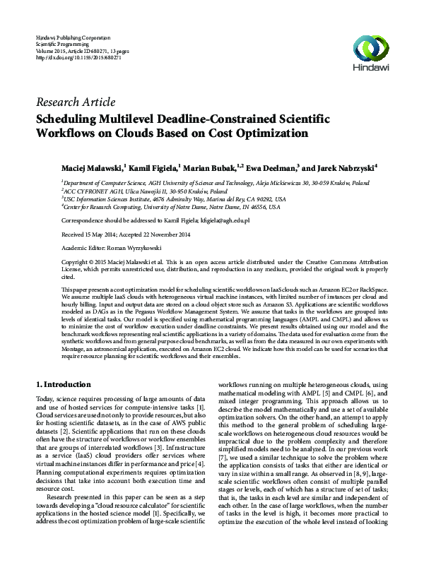 Scheduling Multilevel Deadline Constrained Scientific Workflows On Clouds Based On Cost Optimization