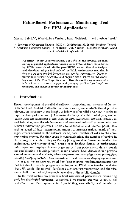 (PDF) Pablo-based performance monitoring tool for PVM applications | Marian Bubak - Academia.edu