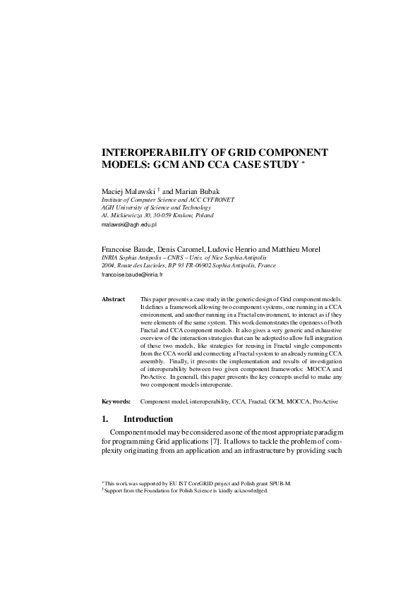 (PDF) Interoperability of grid component models: GCM and CCA case study